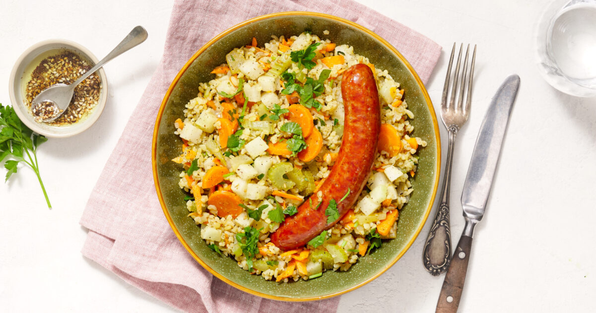 Kruidige tabouleh met Merguez van Wild van Wild, yacon, koolrabi ...