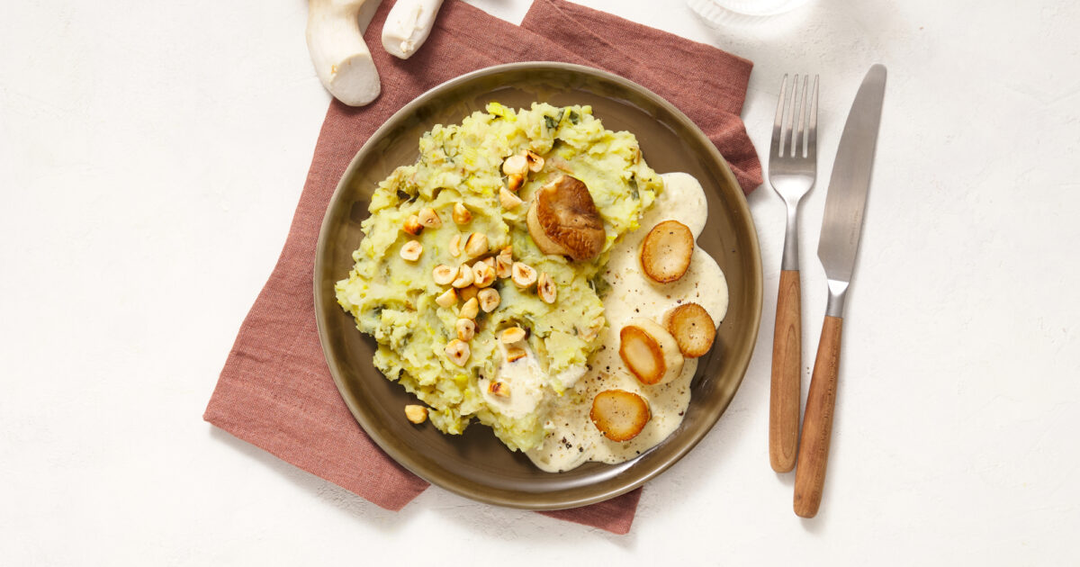 Coquilles van boleet met waterkerspuree, miso-roomsaus en hazelnoten ...