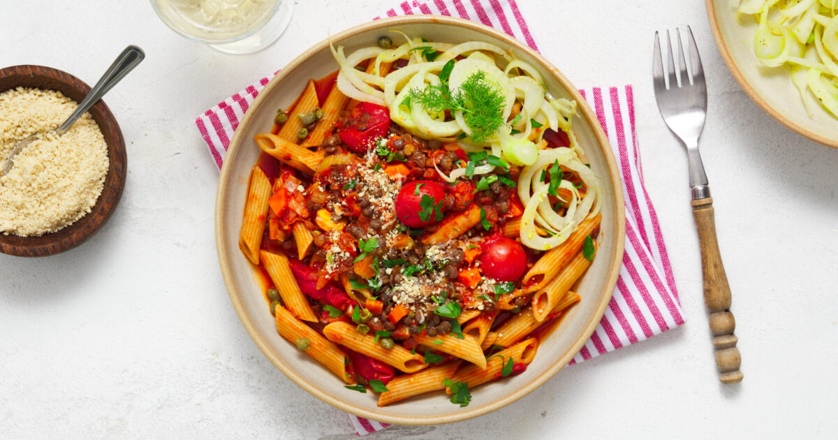 Penne met linzen ragú en Italian aged | Recepten uit onze maaltijdboxen ...